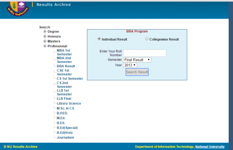 BBA Final Year Result 2017 National University